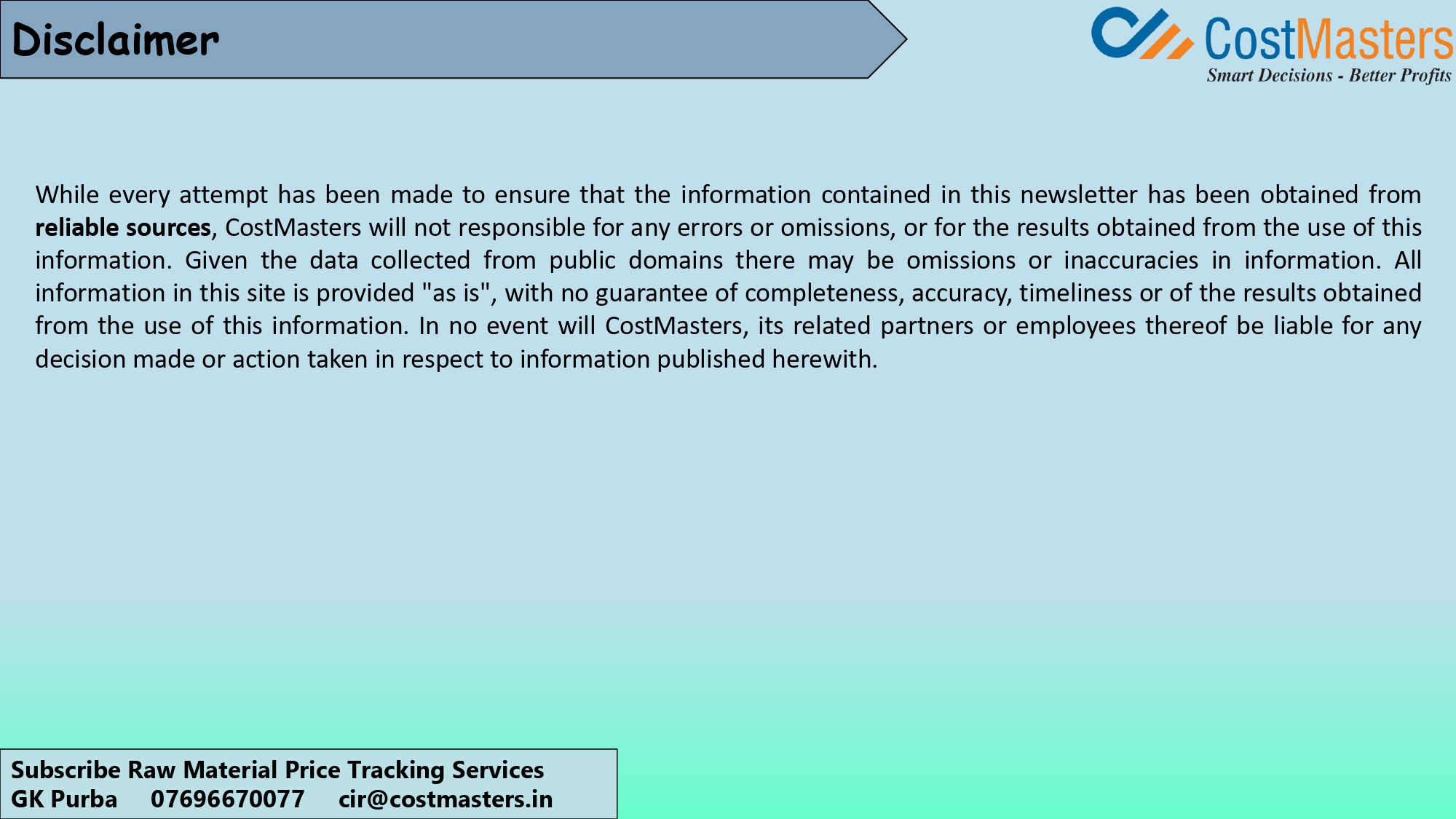 A Quick Read on Lead Prices — CostMasters